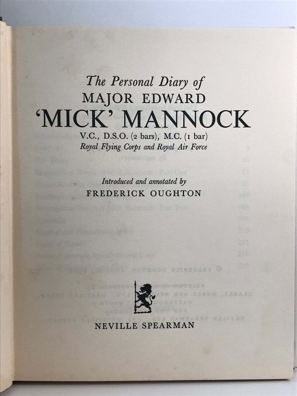 MAJOR EDWARD 'MICK' MANNOCK: The Personal Diary