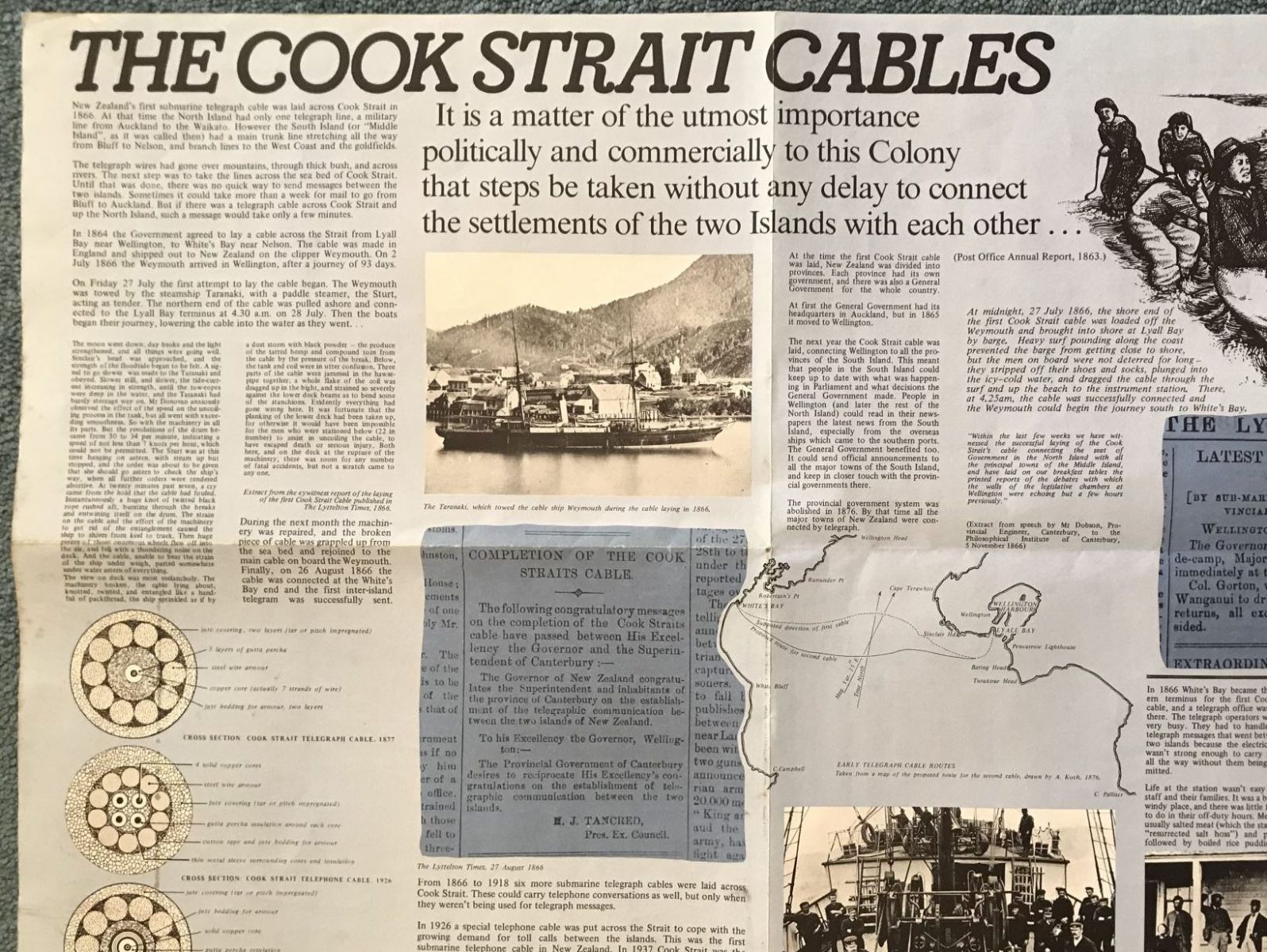 OLD POSTER: The Cook Strait Cable - New Zealand Post Office