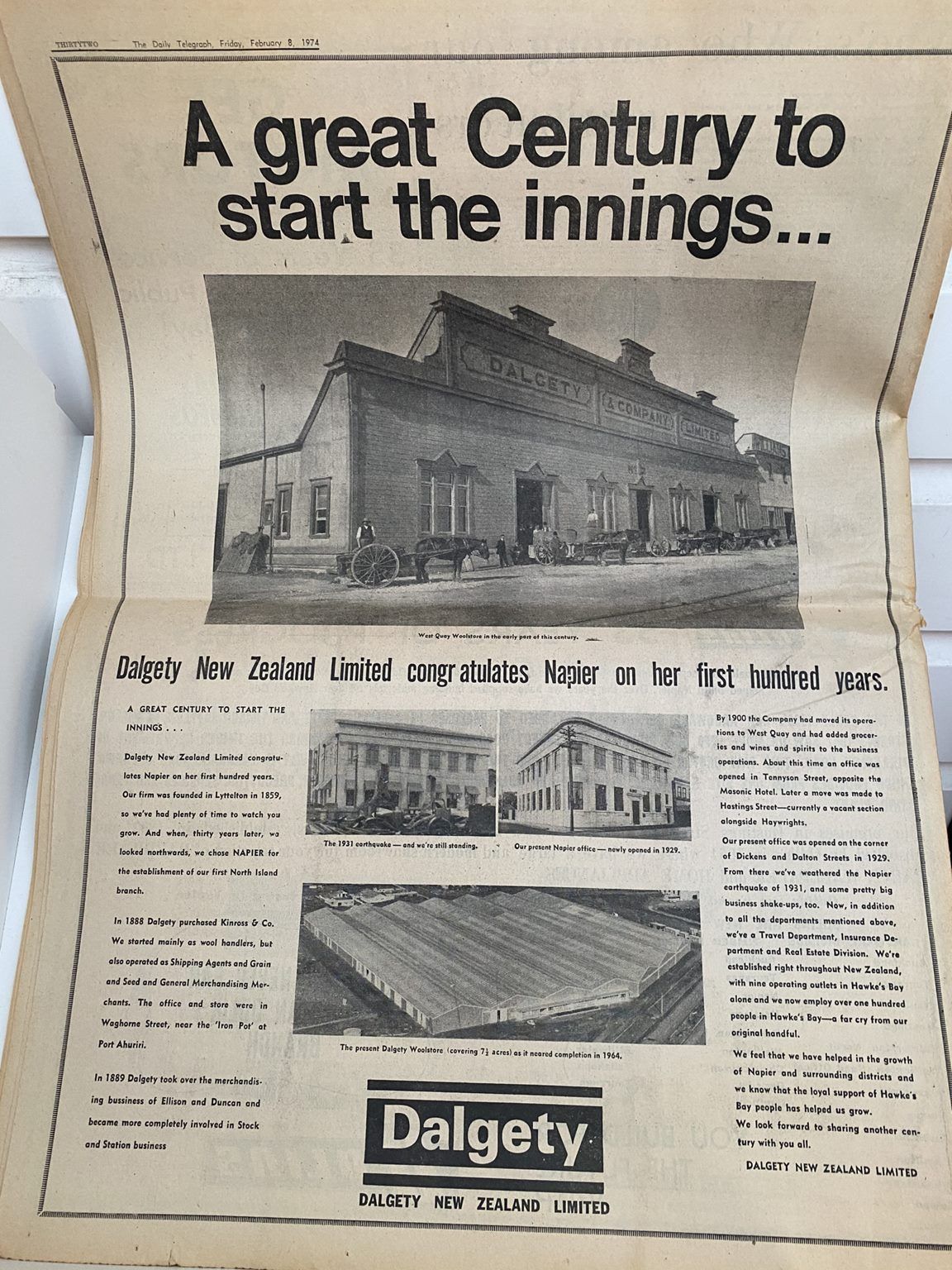 OLD NEWSPAPER: The Daily Telegraph 1974 - 100th Anniversary Napier City ...