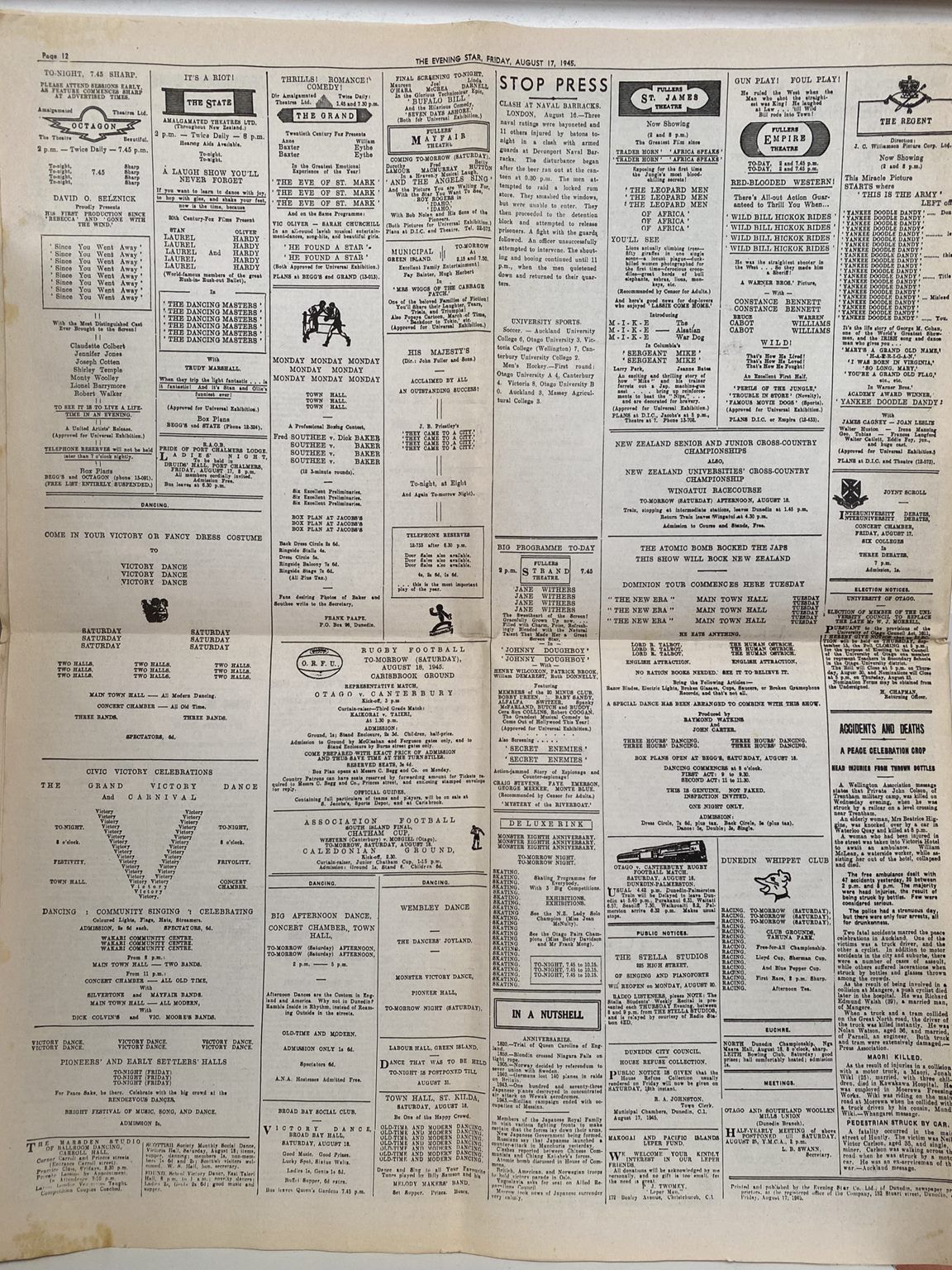 OLD NEWSPAPER: The Evening Star VICTORY SOUVENIR ISSUE, 17 August 1945