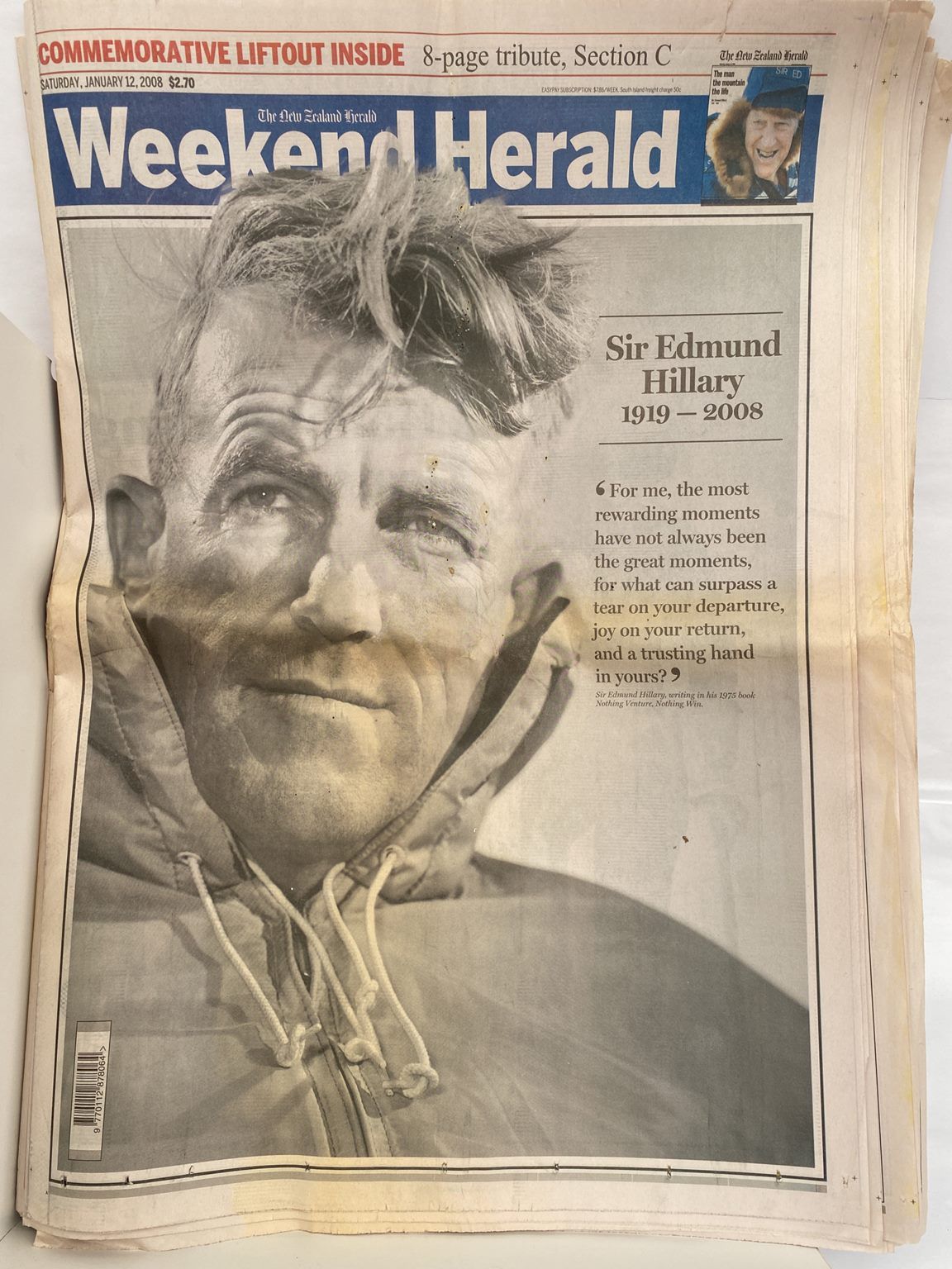 OLD NEWSPAPER: The New Zealand Herald, 12 January 2008 - Sir Edmund Hillary