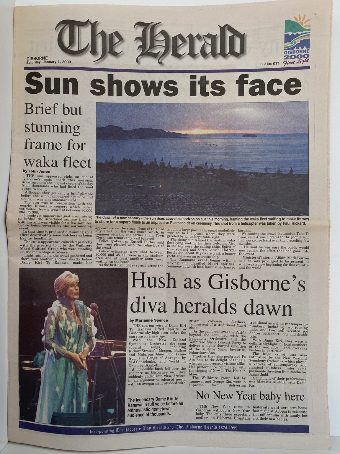 OLD NEWSPAPERS: 3x The Herald, Gisborne 2000 - New millennium