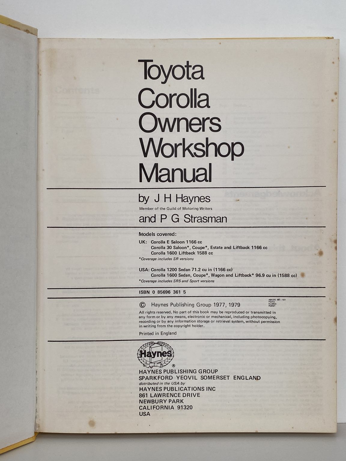 TOYOTA COROLLA 30E & Liftback 1975 to 1978 - Owners Workshop Manual
