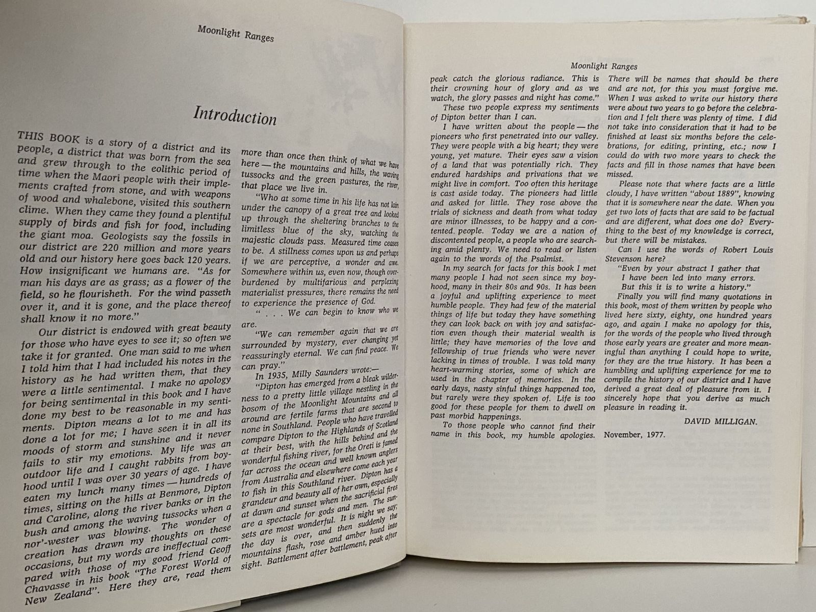 MOONLIGHT RANGES: The Story of Dipton 1877-1977