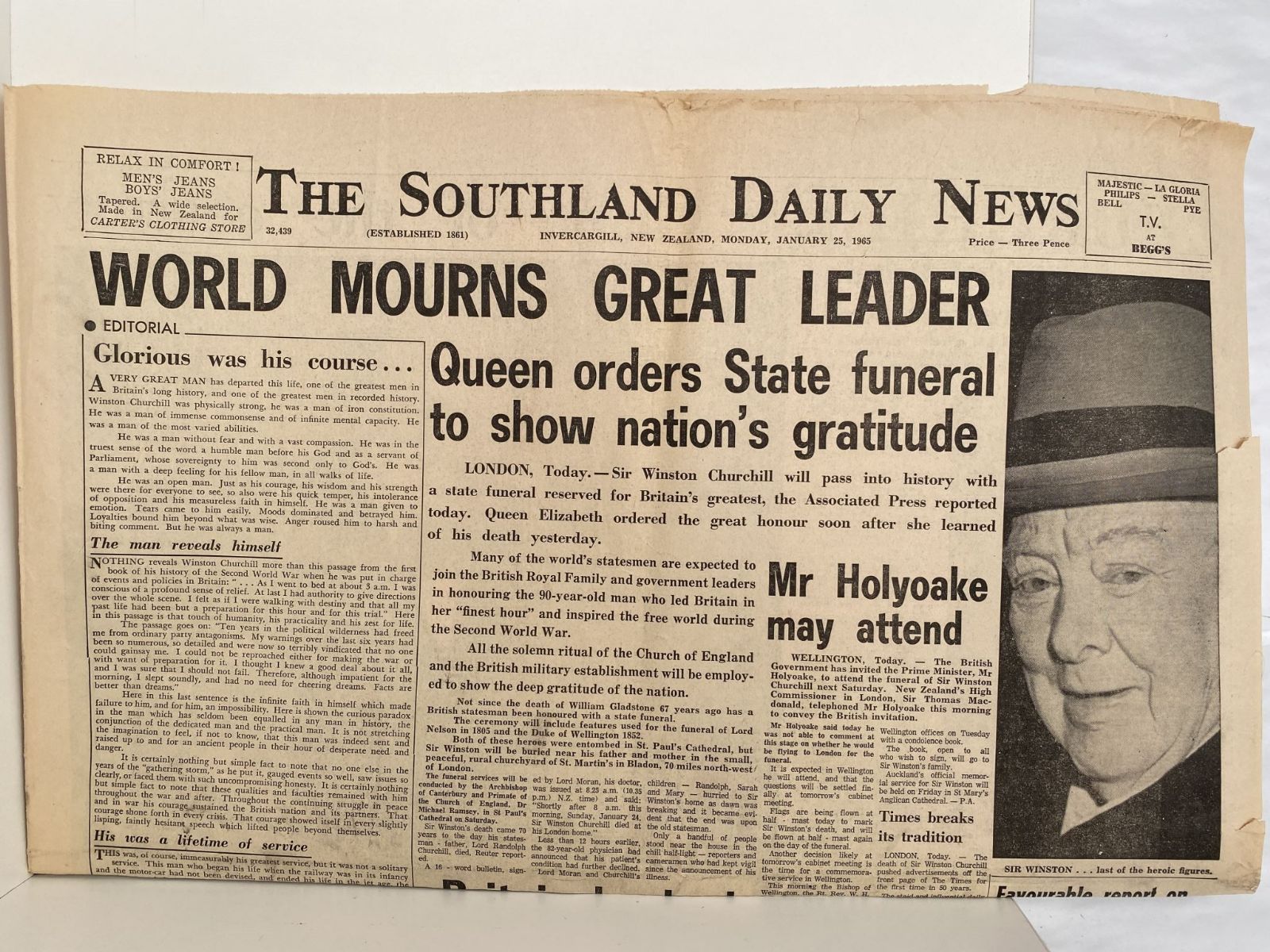 OLD NEWSPAPER: The Southland Times, 25 January 1965 - Winston Churchill ...