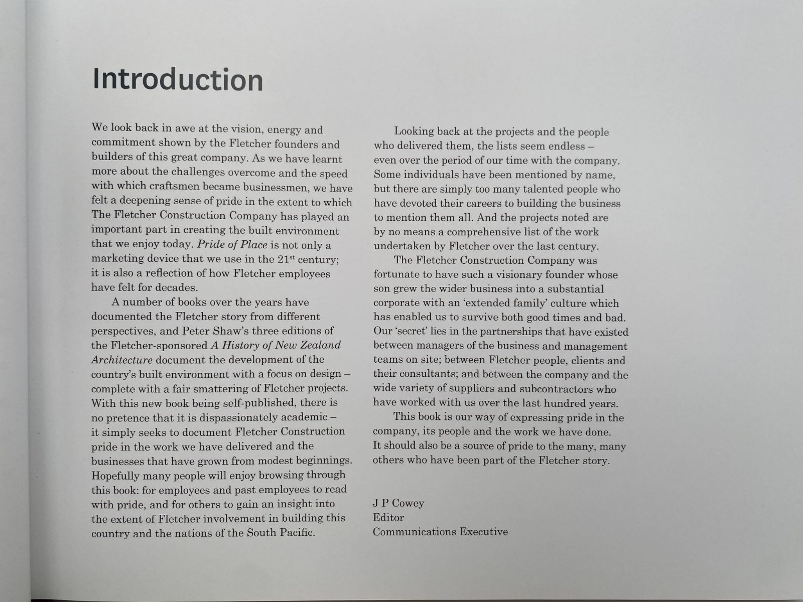 PRIDE OF PLACE: A History of Fletcher Construction Co.