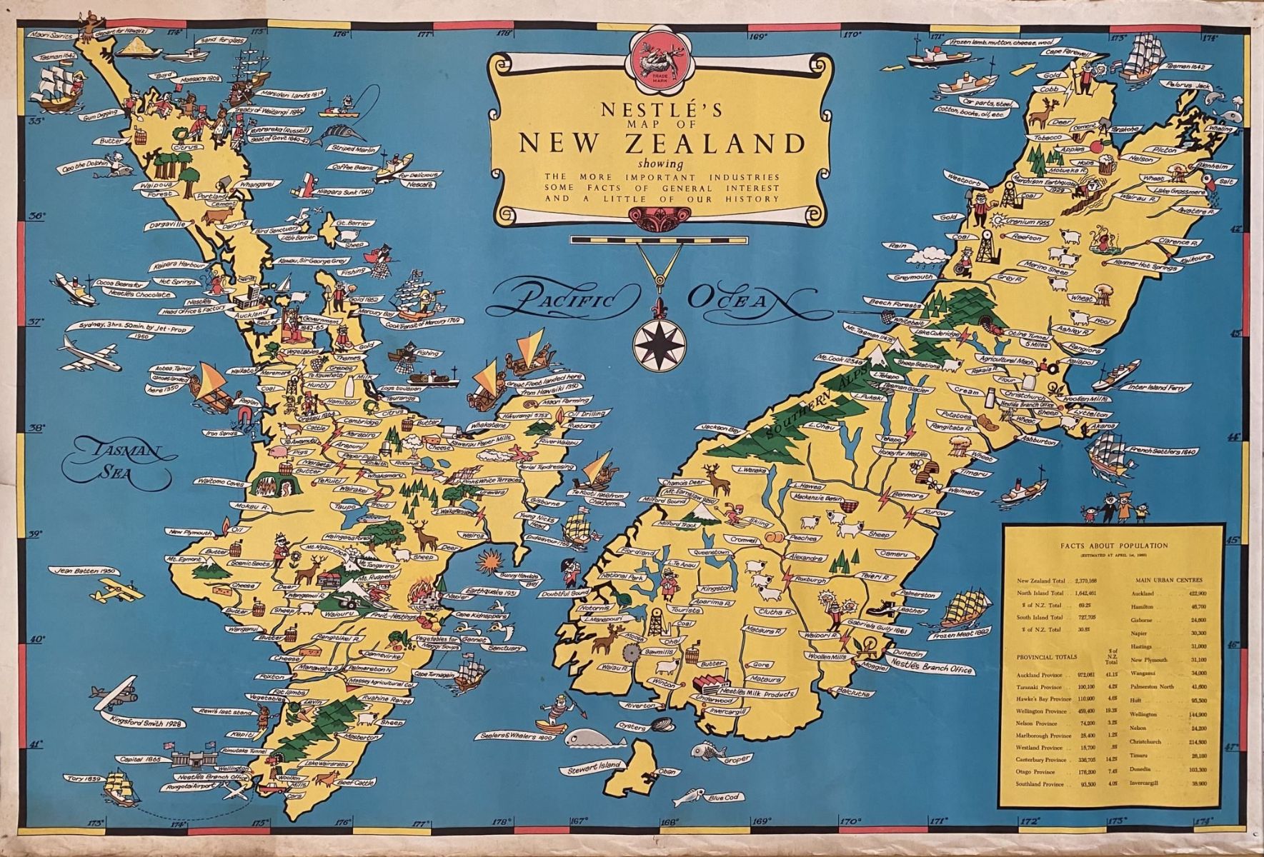 VINTAGE POSTER: Nestle's Map of New Zealand