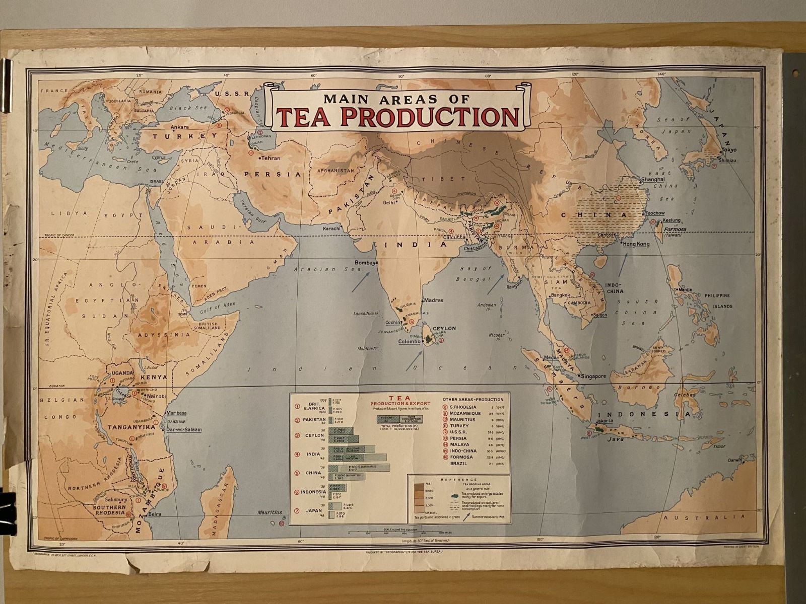 VINTAGE POSTER: Main Areas of Tea Production
