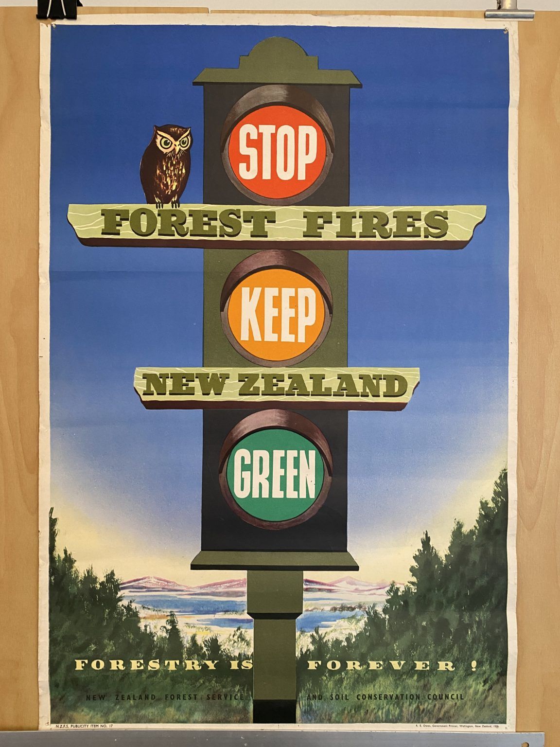 VINTAGE POSTER: New Zealand Forest Service / Stop Forest Fires