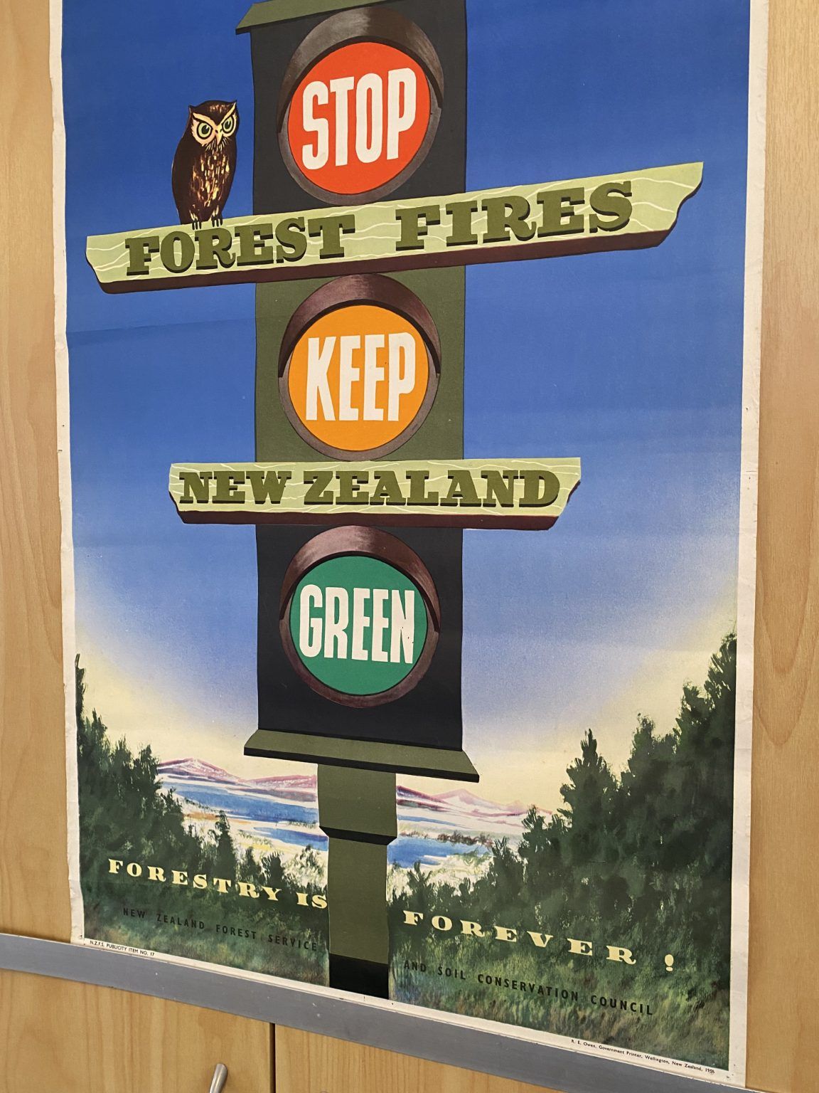 VINTAGE POSTER: New Zealand Forest Service / Stop Forest Fires