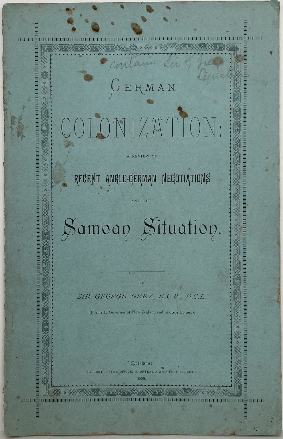 GERMAN COLONIZATION: Anglo-German negotiations and the Samoan situation