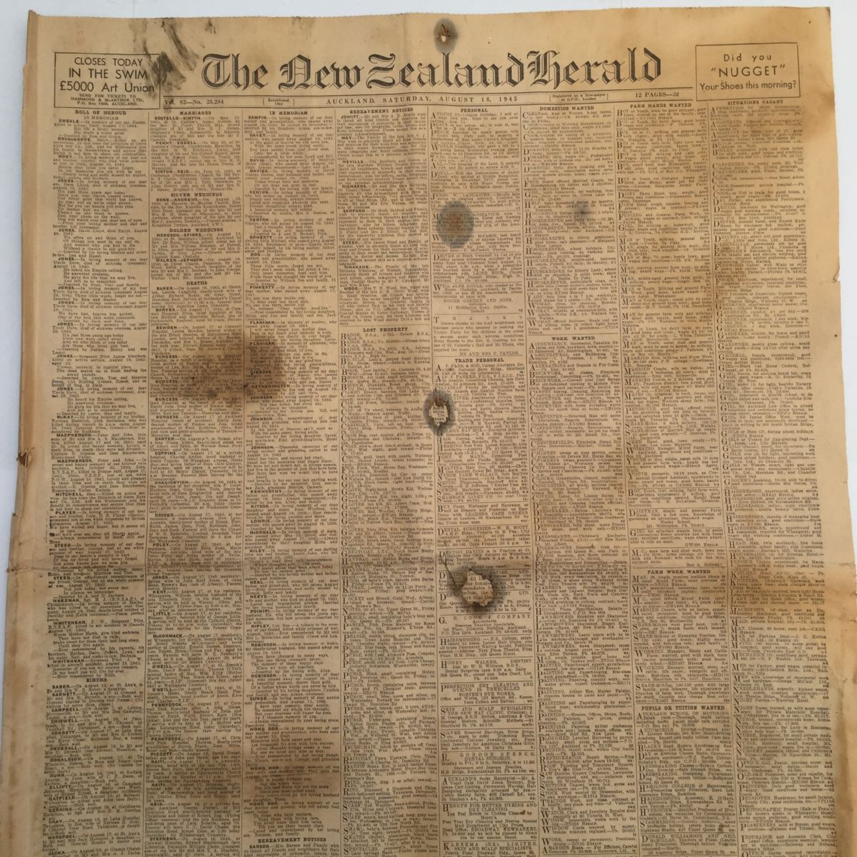 Old Newspaper : New Zealand Herald, 18th August 1945